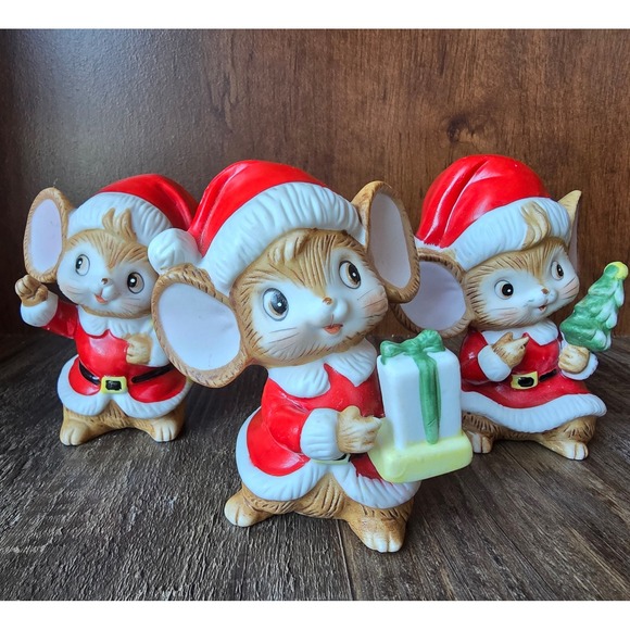 Homco | Holiday | Vintage Homco Christmas Mice Set Of 3 Santa Ceramic ...